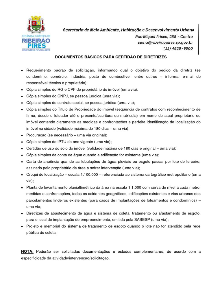 26 - 07 - 2021 - Documentos Básicos para Certidão de Diretrizes | PDF