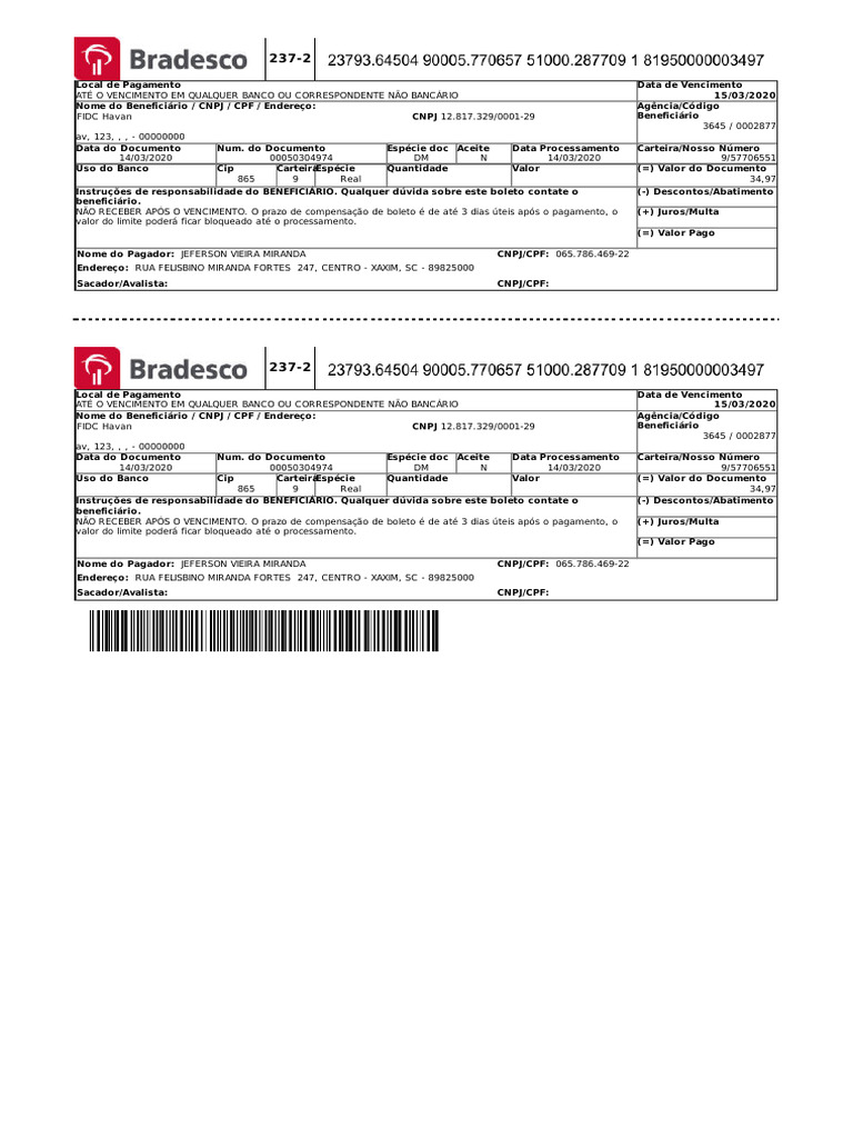 Boleto FIDC Havan - Jeferson Miranda | PDF | Bancos | Brasil