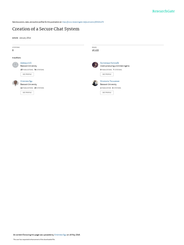 Design of A Secure Chat System | PDF | Databases | Computing