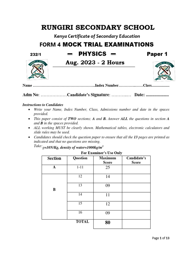 Form 4 Physics Mock Exam Paper 2023 | PDF | Heat | Heat Capacity