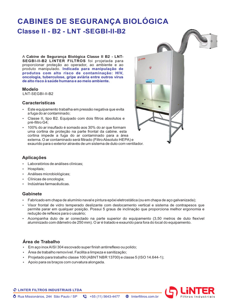 Cabine de Segurança Biológica Classe II B2 | PDF