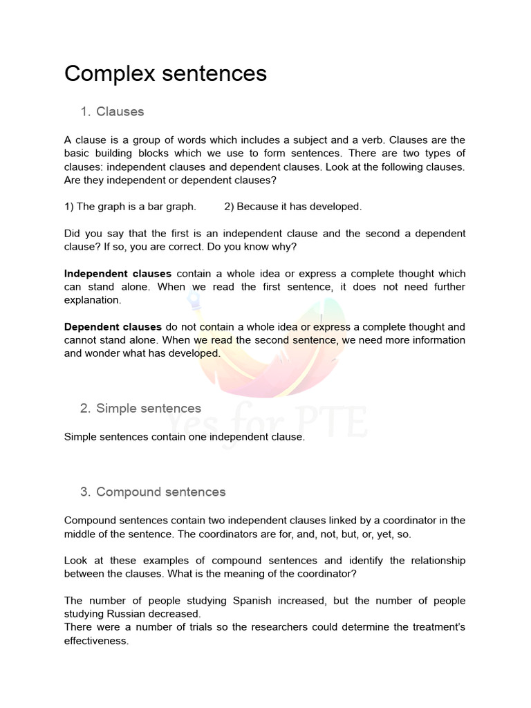 Basic Grammar Short Note 3 - Complex Sentences | PDF | Sentence (Linguistics) | Clause