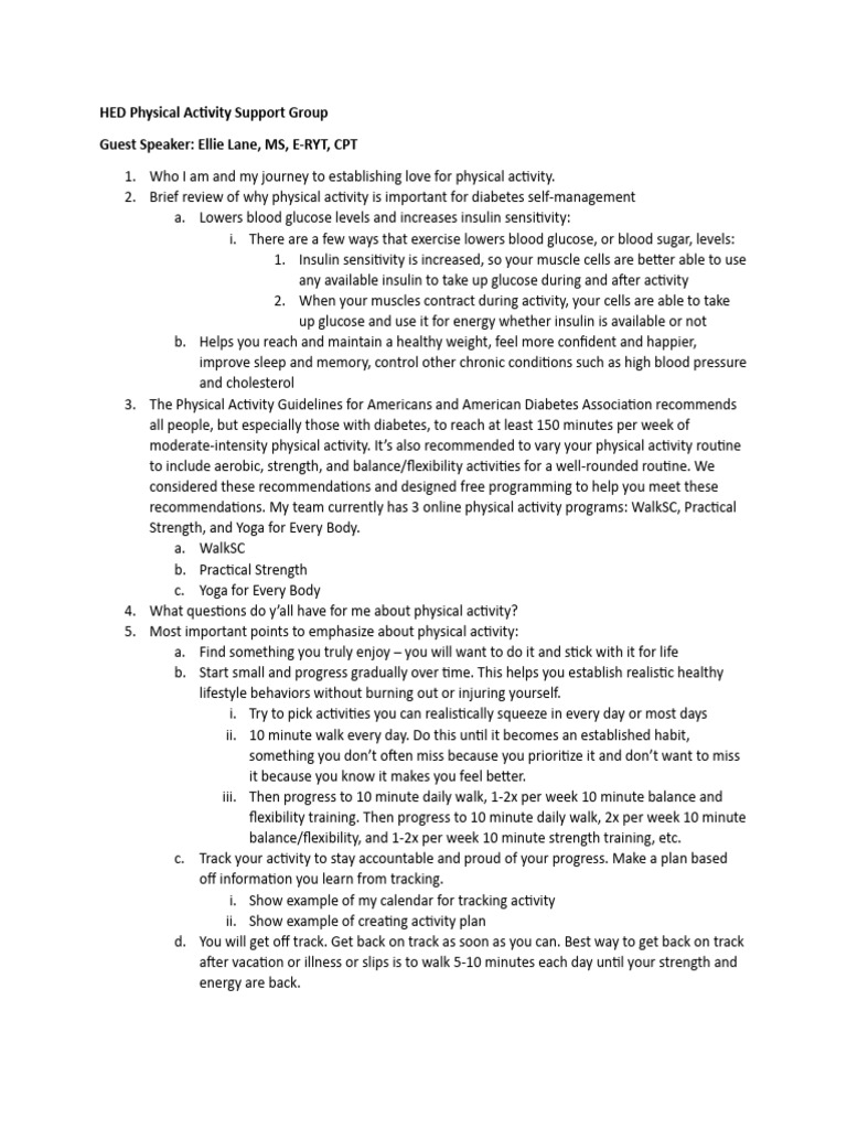 HED Physical Activity Support Group | PDF | Diabetes | Insulin Resistance