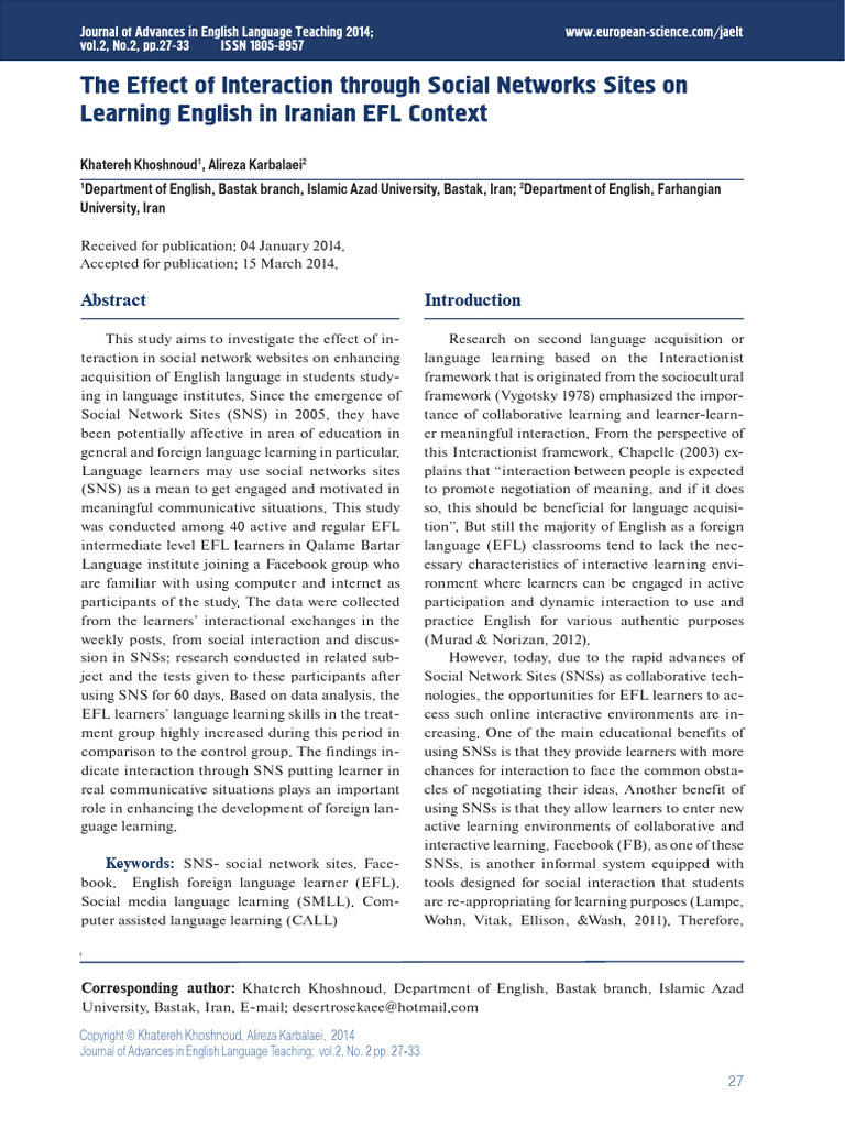 The Effect of Interaction Through Social | PDF | Social Networking ...