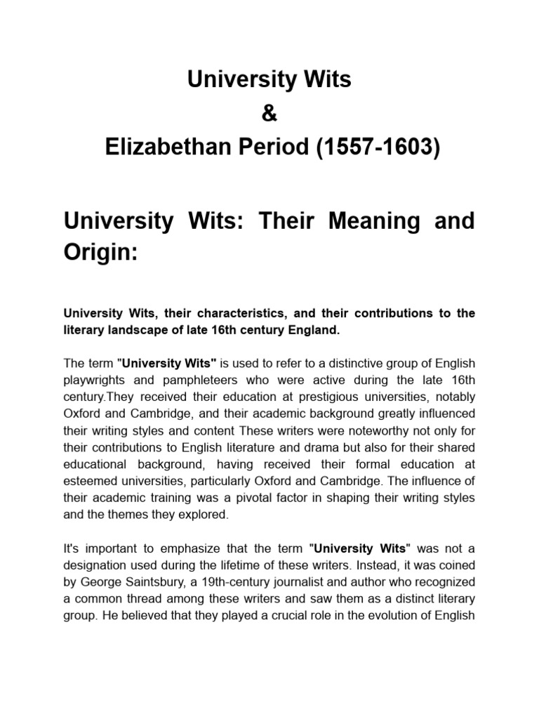 University Wits | PDF | William Shakespeare | English Literature