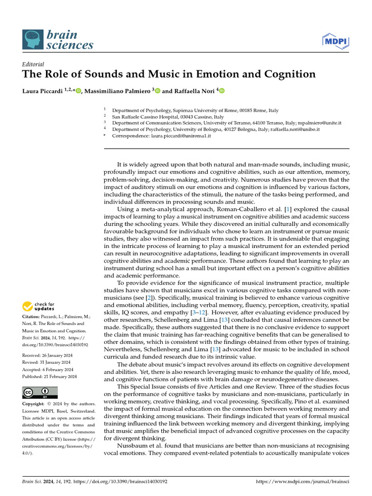 The Role of Sounds and Music in Emotion and Cognit | PDF | Emotions ...
