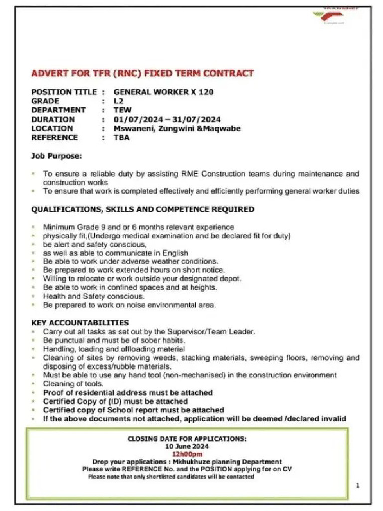 Transnet General Workers X120 | PDF | Career & Growth