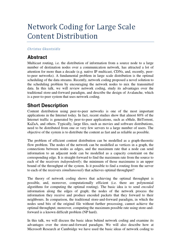 Network Coding For Large Scale Content Distribution: Christos ...