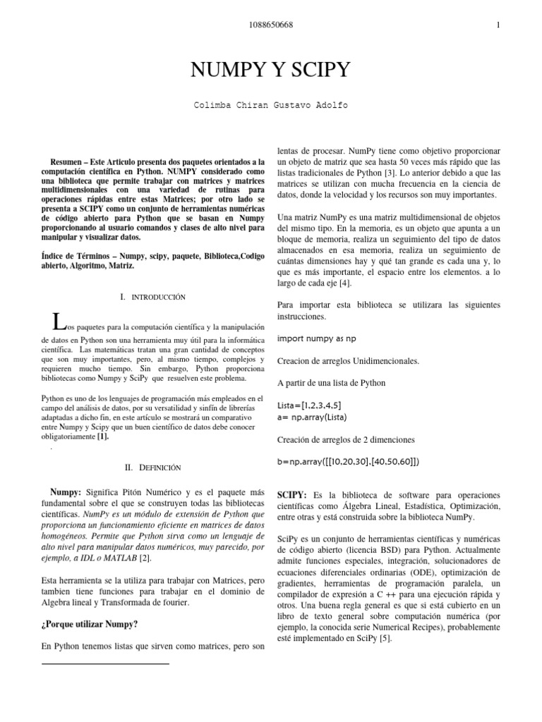 Numpy y Scipy - GaColimba | PDF | Matemáticas | Ingeniería de software