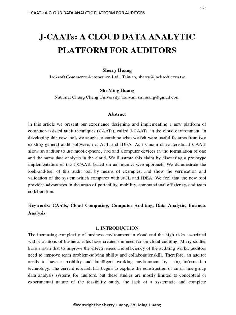 J-CAATs A CLOUD DATA ANALYTIC PLATFORM FOR AUDITORS | PDF | Software | Computer Science