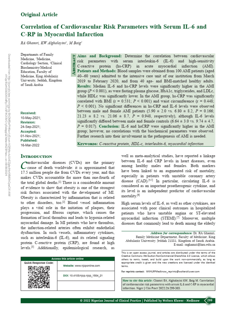 Correlation of Cardiovascular Risk Parameters With.13 | PDF ...