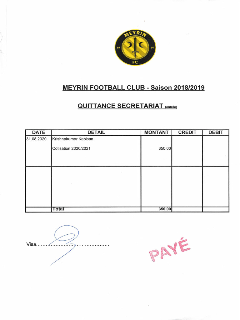 Quittance a Payé Pour Kabisan | PDF