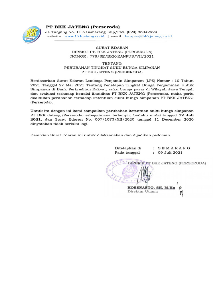 778-Perubahan Tingkat Suku Bunga Simpanan-09072021 | PDF