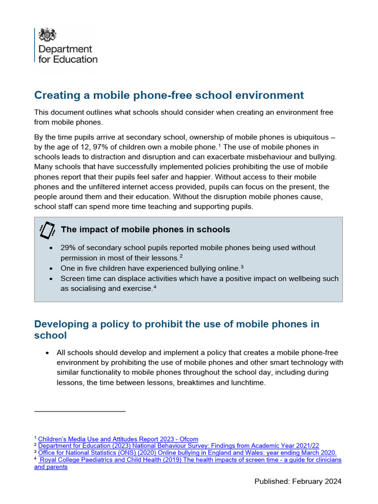 Creating A Mobile Phone-Free School Environment | PDF | Policy | Mobile ...