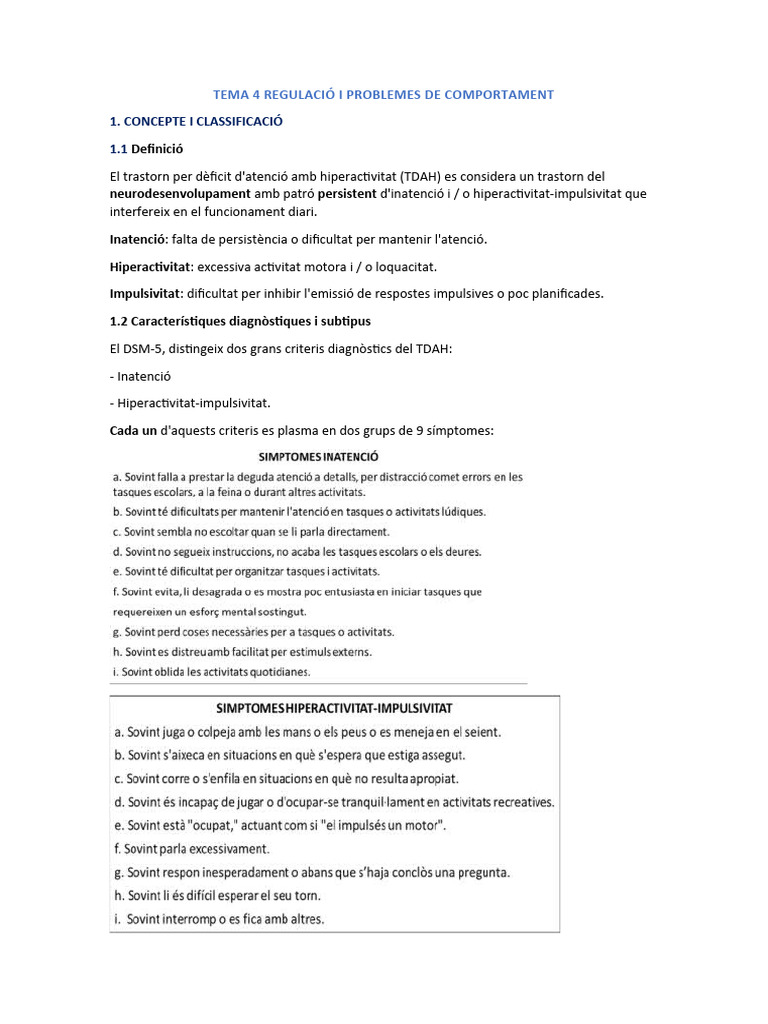 Tema 4 Regulació I Problemes de Comportament | PDF