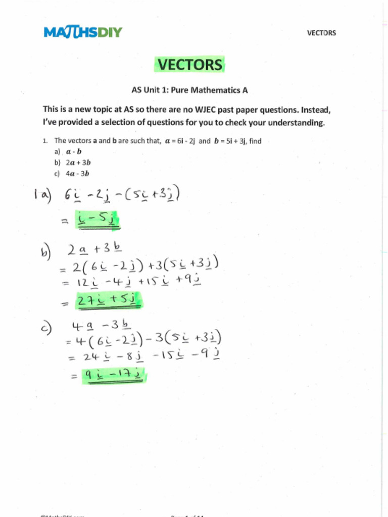 Vectors Answers | PDF