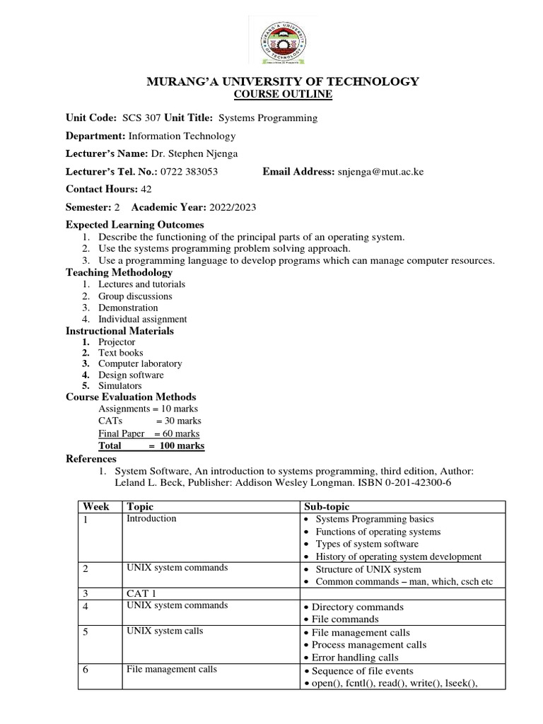 SCS 307 Systems Programming Course Outline | Download Free PDF ... SCS 307 Systems Programming Course Outline | Download Free PDF ...