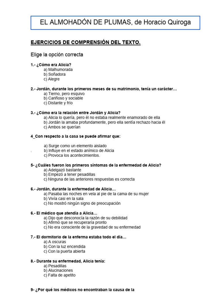 Ejercicios de Comprensión de Quiroga | PDF