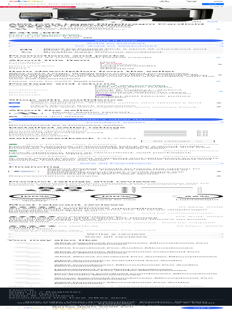 AKG C214 Large Diaphragm Cardioid Condenser Microphone Ebay | PDF ...