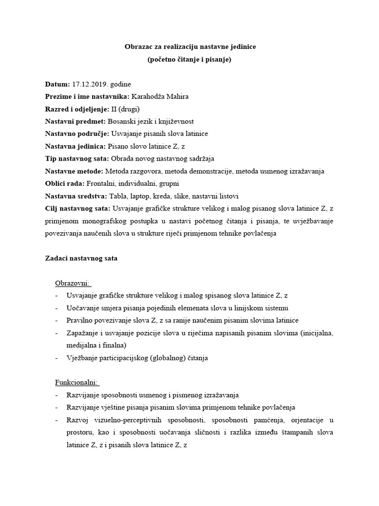 II - BJ, Pisano Slovo Latinice Z, Z | PDF