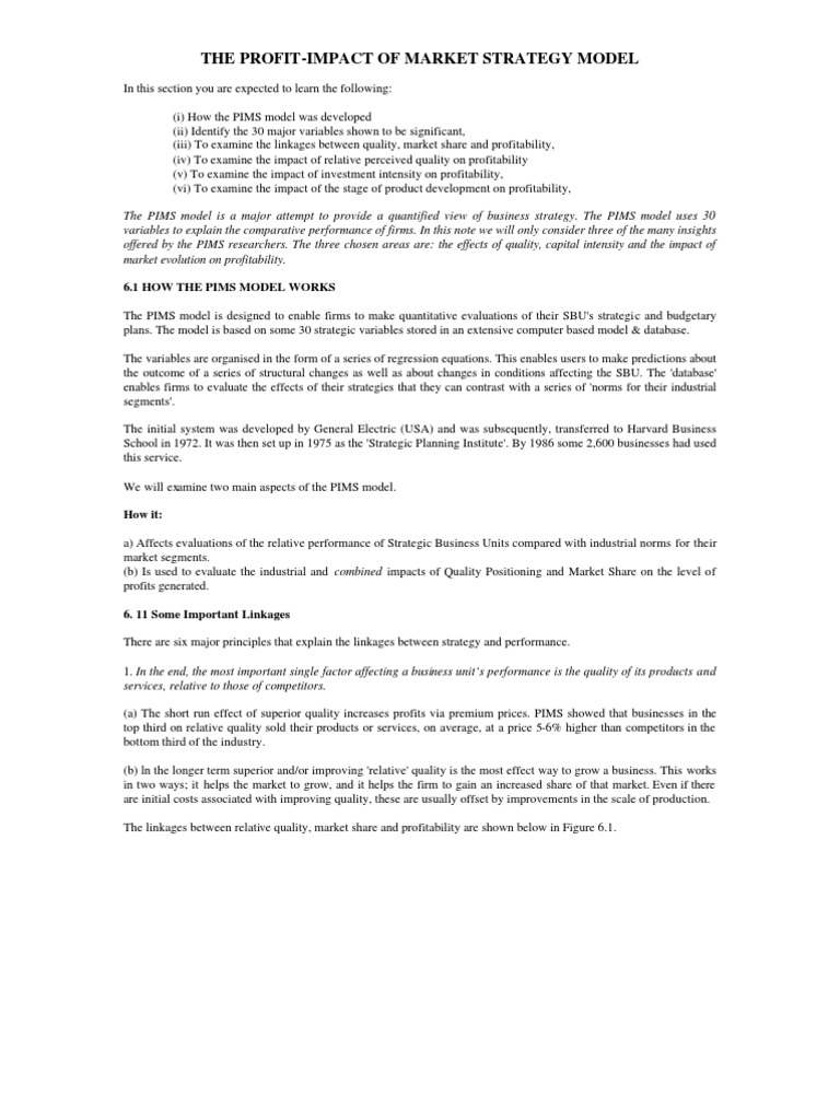 Profit Impact of Market Strategy | PDF | Return On Investment ...