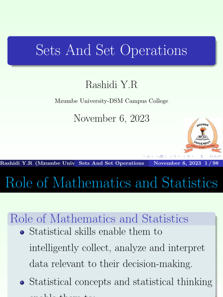 Sets and Sets Operations | PDF | Set (Mathematics) | Statistics