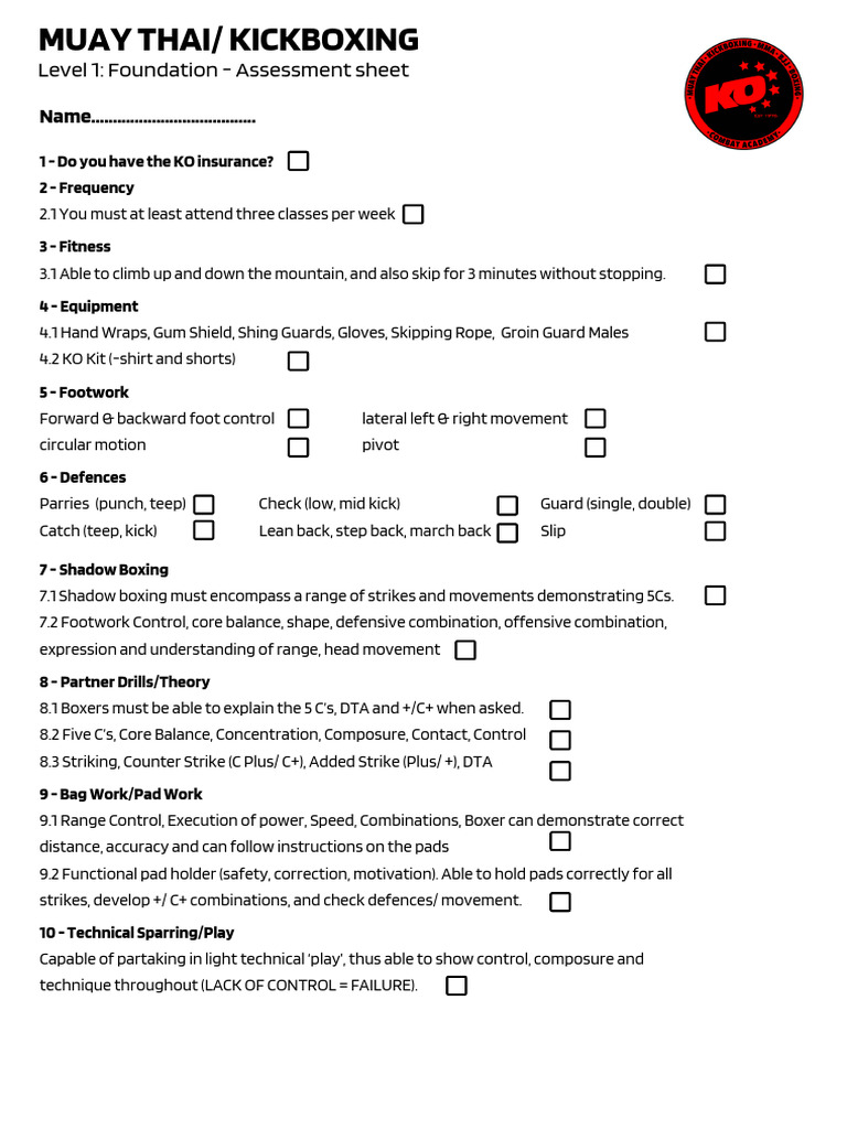 Muay Thai-Kickboxing Level 1 (Foundation) | PDF