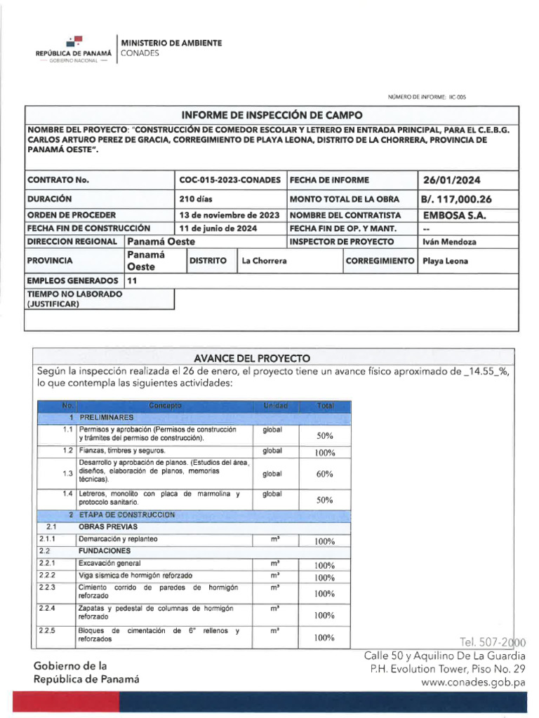 Formato de Informe de Inspección de Campo 26-1-2024 | PDF