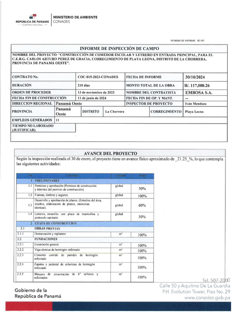 Formato de Informe de Inspección de Campo 30-1-2024 | PDF