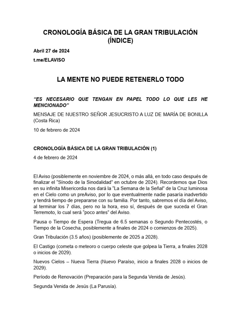 Cronología Básica de La Gran Tribulación Índice de Temas | PDF ... Cronología Básica de La Gran Tribulación Índice de Temas | PDF ...