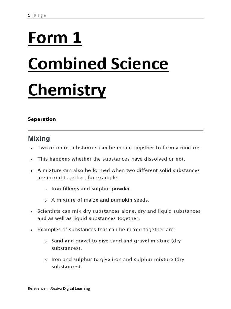Form 1 CS Chemistry Notes | PDF | Chemical Compounds | Acid