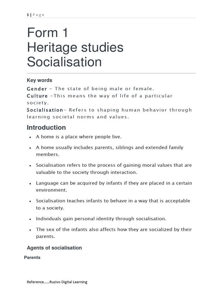 Form 1 Heritage Notes | PDF | Socialization | Trapping