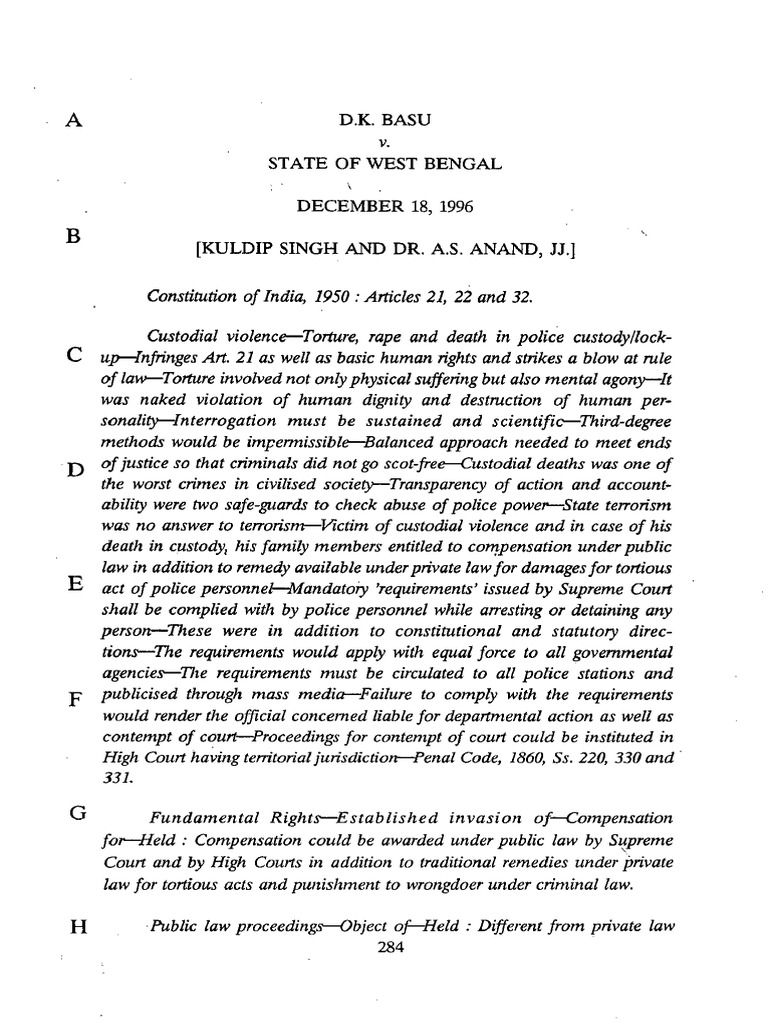 DK Basu | PDF | Arrest | Detention (Imprisonment)