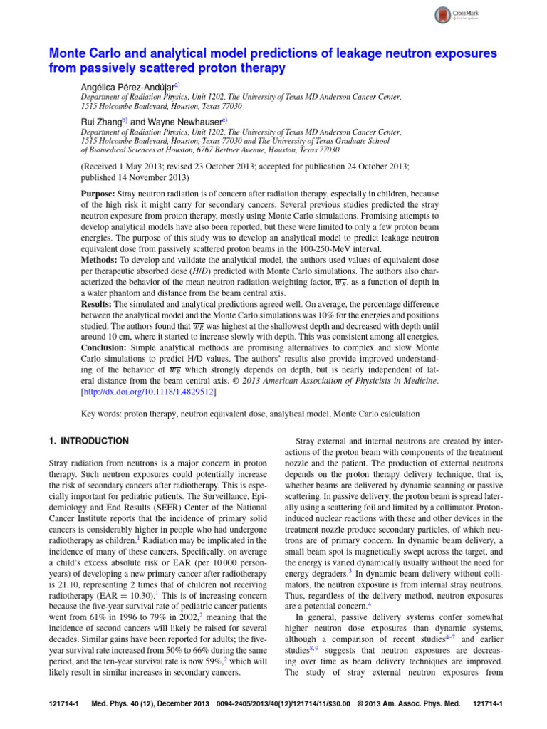 Medical Physics 2013 P Rez And Jar Monte Carlo And Analytical Model Predictions Of Leakage