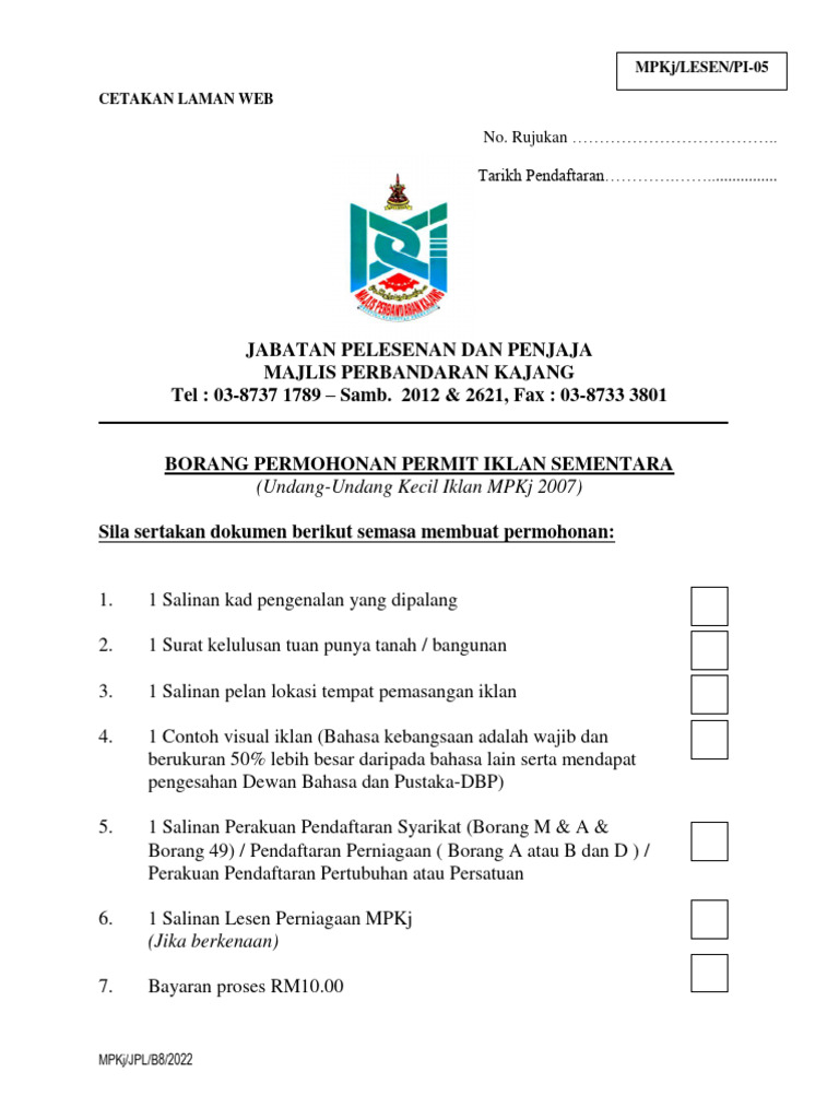 Borang Permohonan Permit Iklan Sementara 0 | PDF