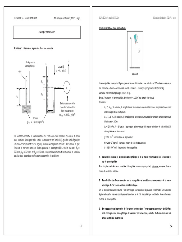 TD1 2019 2020 Sujet | PDF | Grandeur physique | Mécanique