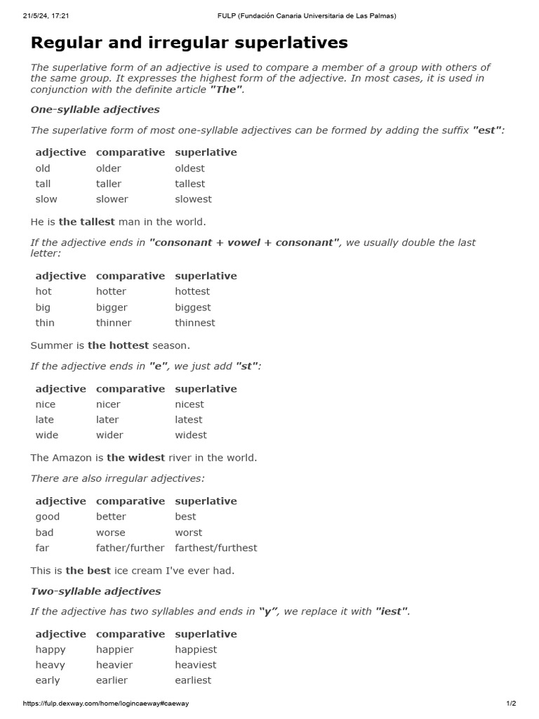 Regular and Irregular Superlatives | PDF | Adjective | Linguistic Morphology