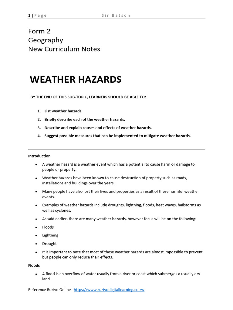 Form 2 Geo Notes | PDF | Flood | Drought