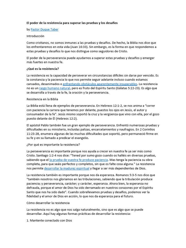 El poder de la resistencia para superar las pruebas y los desafíos | PDF | Fruto Del Espiritu ...