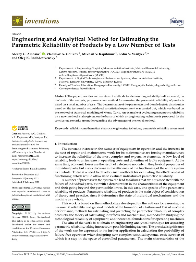 Engineering and Analytical Method For Estimating The Parametric ...