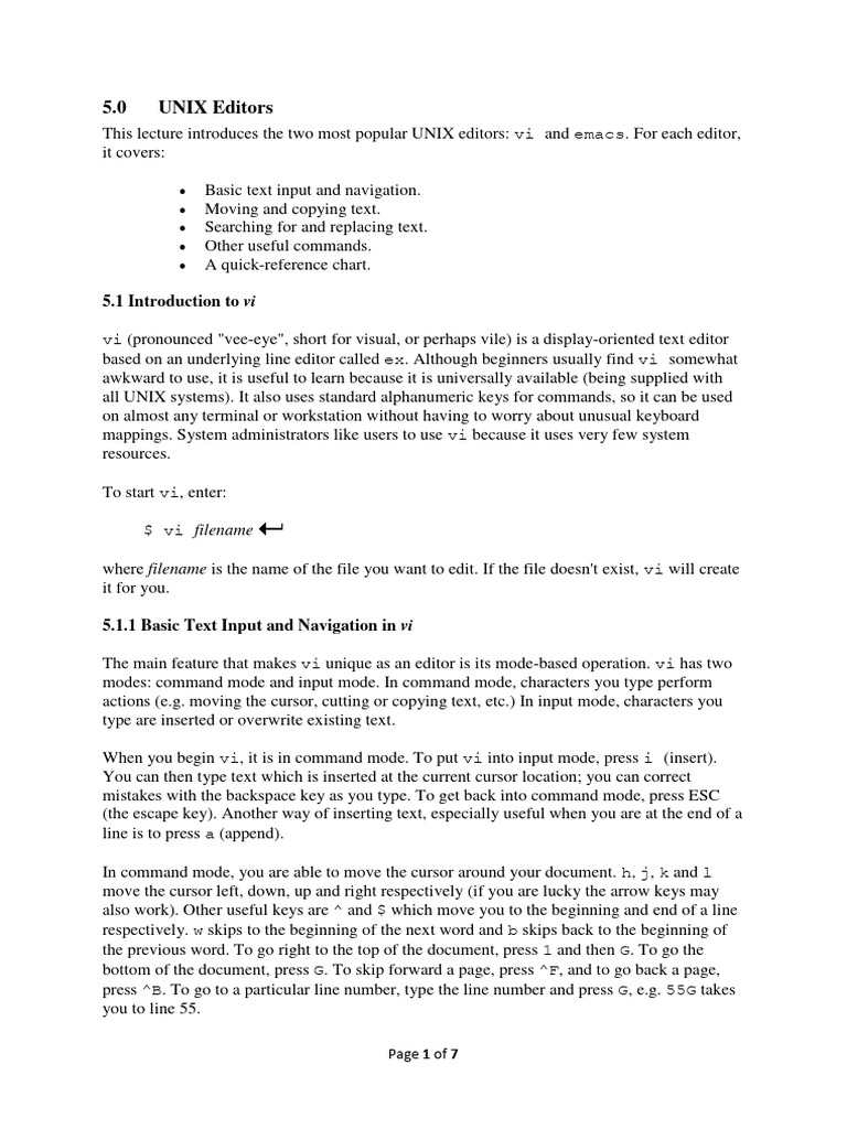 5 Unix Editors Pdf Computer Science Computer Programming