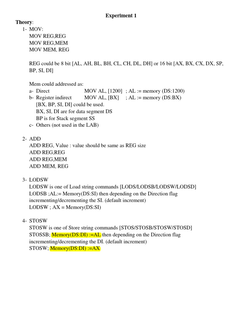 Assembly Language MOV and ADD Commands | PDF | Technology & Engineering