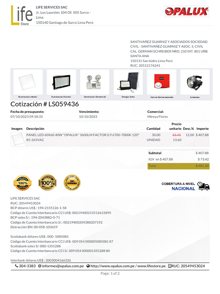 Life Service SAC-Opalux | PDF | Finanzas y dinero