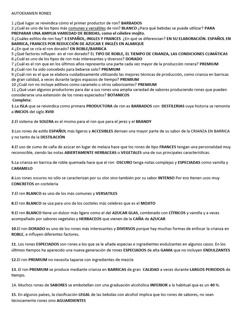 Examen Sobre RON | PDF | Ron | Bebidas Destiladas