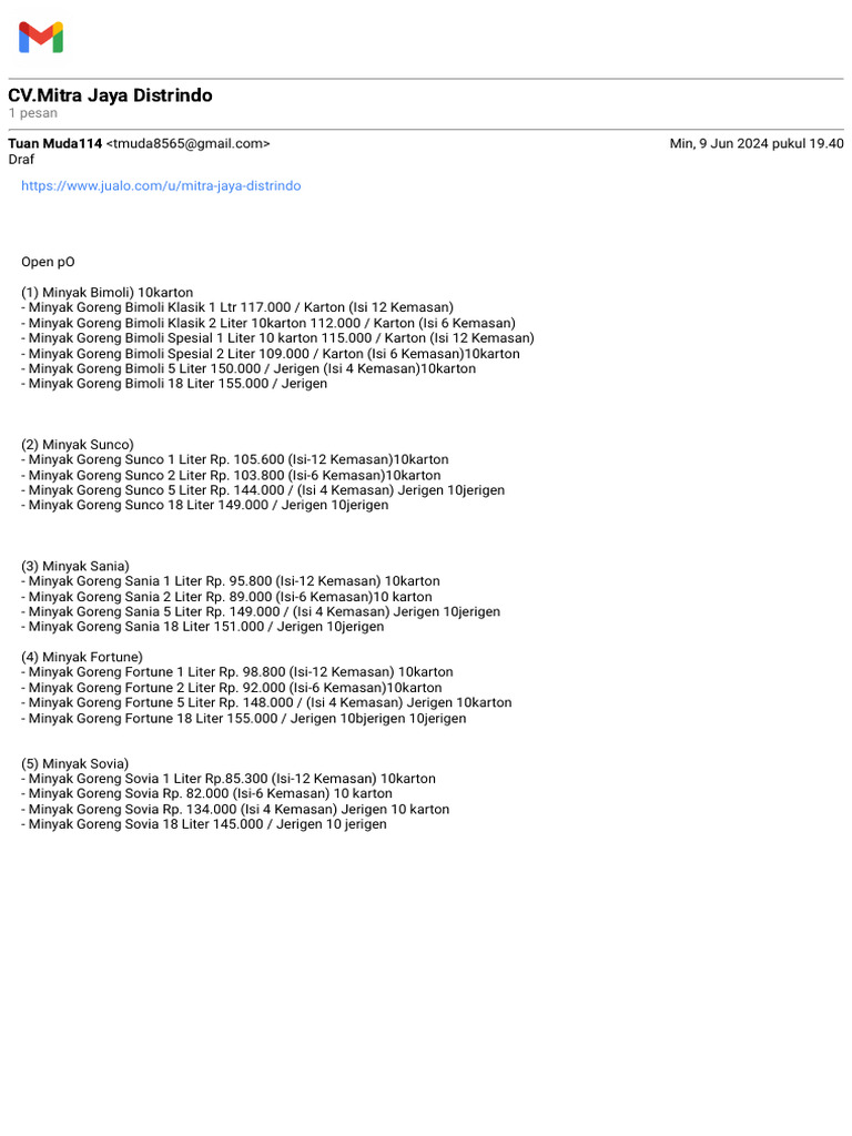 Gmail - CV - Mitra Jaya Distrindo | PDF