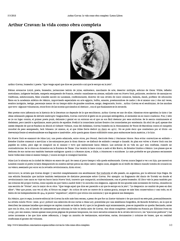 Arthur Cravan - La Vida Como Obra Completa - Letras Libres | PDF ...