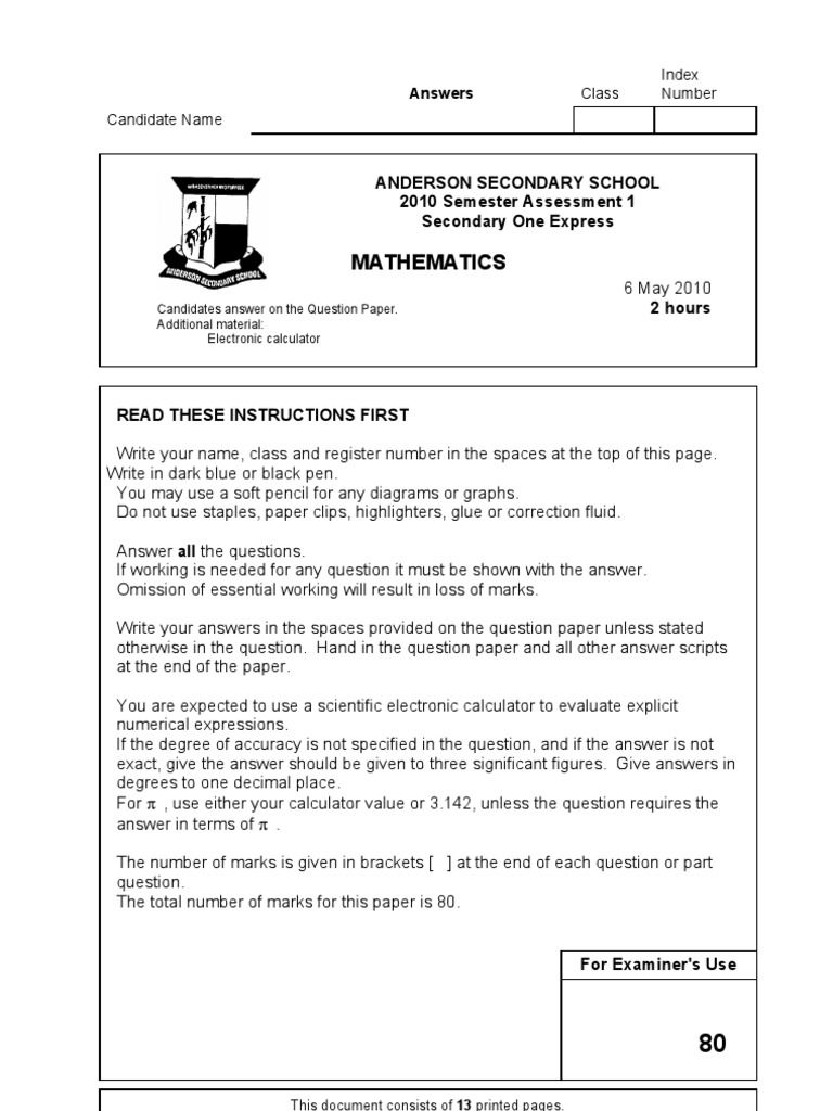 Math Paper Solutions 2010 | PDF | Significant Figures | Pi