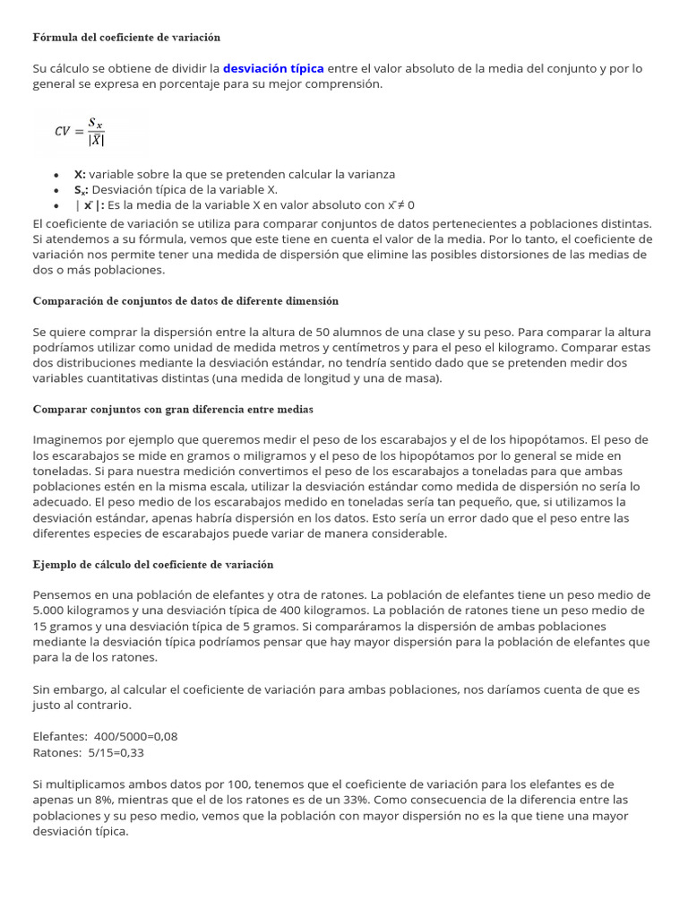 Formula Del Coeficiente de Variacion | PDF | Desviación Estándar ...