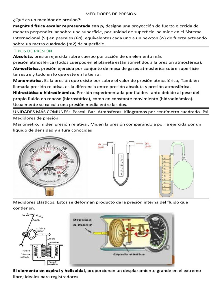 MEDIDORES DE PRESION | PDF | Presión | Medida de presión