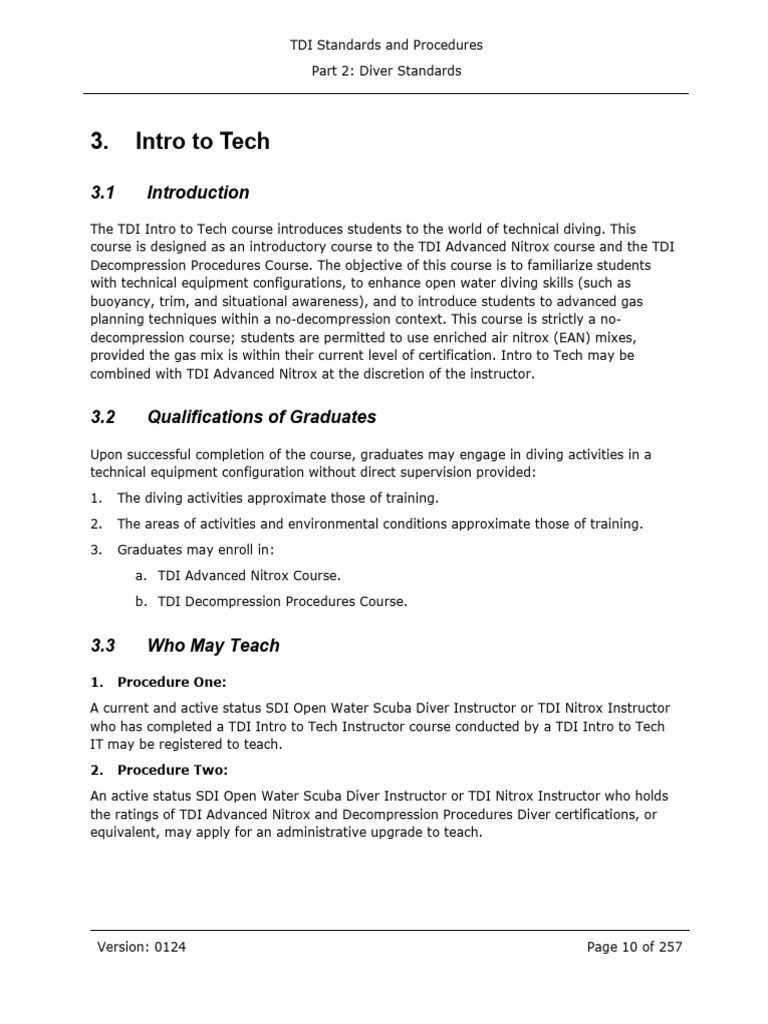 TDI Intro to Tech Course Overview | PDF | Scuba Diving | Diving Equipment